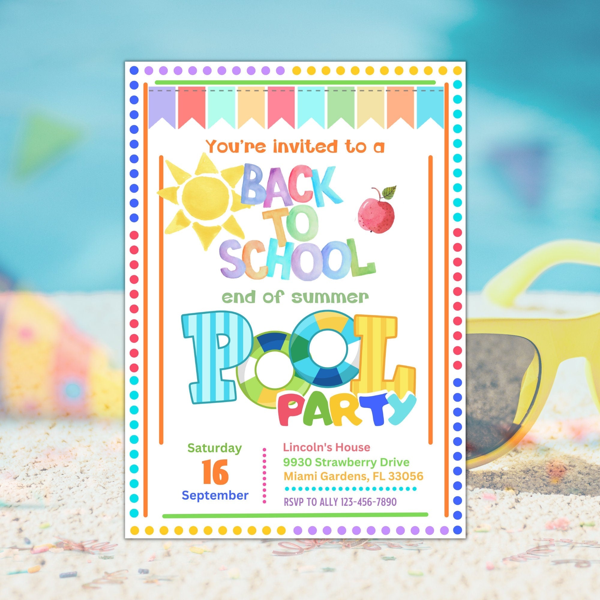 Back to School Pool Party Invitation, End of Summer Editable Canva Tem ...